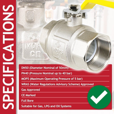 SPARES2GO Gas Lever Ball Valve Full Bore PN40 Brass On Off Female x ...