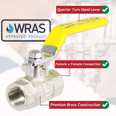 SPARES2GO Gas Lever Ball Valve Full Bore PN40 Brass On Off Female x ...
