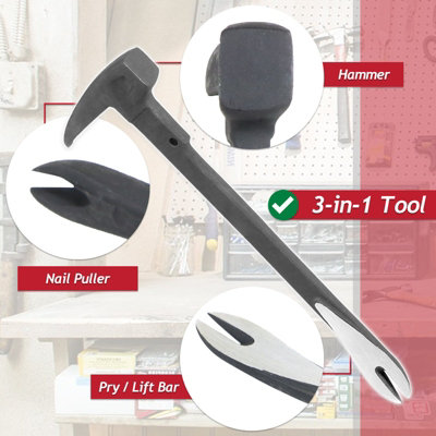 SPARES2GO Nail Puller Hammer Crowbar Double Ended 3-in-1 Prying Lifting ...