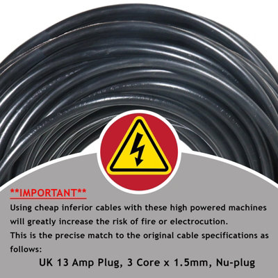 SPARES2GO Nu-plug type power cable for Numatic Twintec Floor scrubber ...