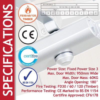 SPARES2GO Overhead Door Closer Fixed Sized 3 Adjustable Speed 180 ...