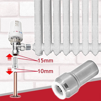 SPARES2GO Radiator Valve 15mm x 10mm Pushfit Chrome Speed Fit Reducing ...