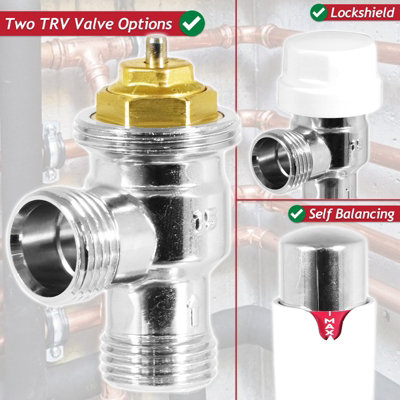 SPARES2GO Self Balancing TRV Kit 15mm Thermostatic Radiator Valve ...