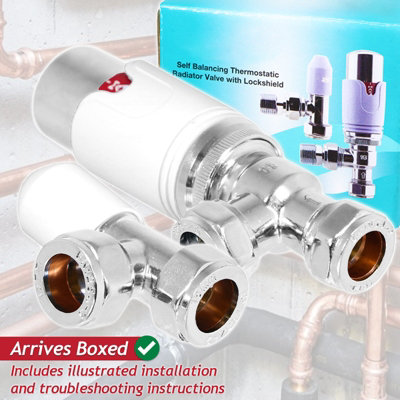 SPARES2GO Self Balancing TRV Kit 15mm Thermostatic Radiator Valve ...