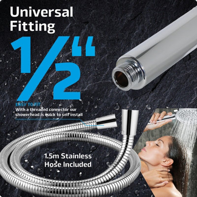 SPARES2GO Shower Head Hose and Filter Set Multi Function 9 Power Modes ...