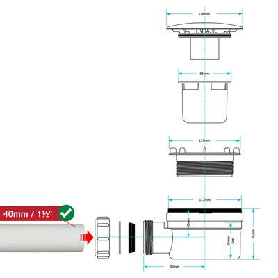 SPARES2GO Shower Trap for 90mm Tray Plug Hole 1.5" Drain Waste Dome ...