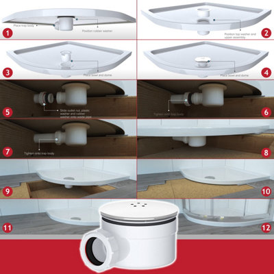 SPARES2GO Shower Trap for 90mm Tray Plug Hole 1.5" Luxury Drain Water ...