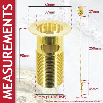 SPARES2GO Sink Basin Waste Luxury Slotted Brass Overflow Plug with ...