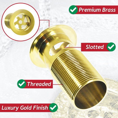 SPARES2GO Sink Basin Waste Luxury Slotted Brass Overflow Plug with ...