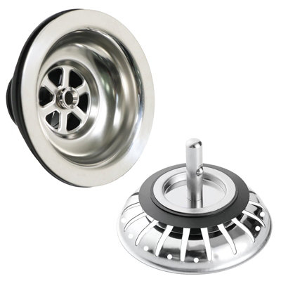 SPARES2GO Sink Strainer Basket Waste Drain Plug Chrome Plated Stainless ...