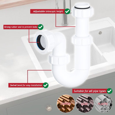 SPARES2GO Telescopic Sink P Trap Basin Swivel Plumbing Waste Pipe Kit ...