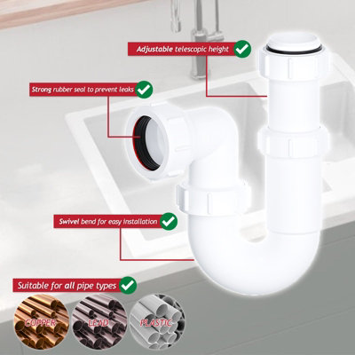 SPARES2GO Telescopic Sink P Trap Basin Swivel Plumbing Waste Pipe Kit ...