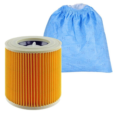 SPARES2GO Textile Bag + Cartridge Filter for Karcher WD2 WD3 Wet & Dry ...