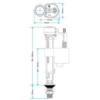 SPARES2GO Toilet Cistern Fill Valve Universal 1/2" BSP Adjustable Water ...