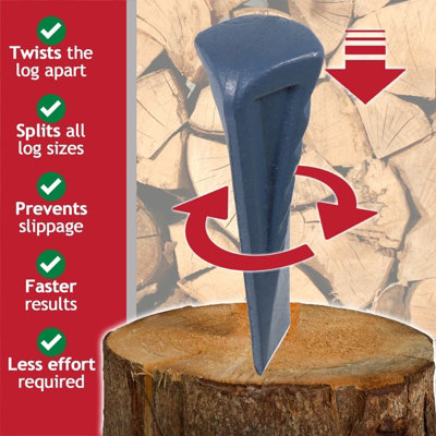 SPARES2GO Twisted Log Splitter Wedge Heavy Duty Steel Wood Splitting ...