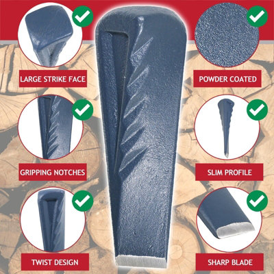 SPARES2GO Twisted Log Splitter Wedge Heavy Duty Steel Wood Splitting ...