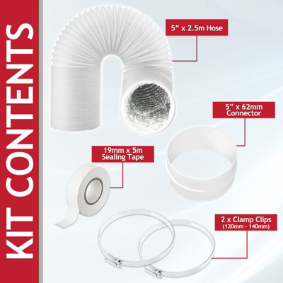 SPARES2GO Universal Air Con Vent Hose 5" x 2.5m PVC Aluminium Foil ...