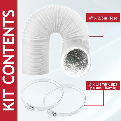SPARES2GO Universal HVAC Vent Hose 6" x 2.5m PVC Aluminium Foil ...