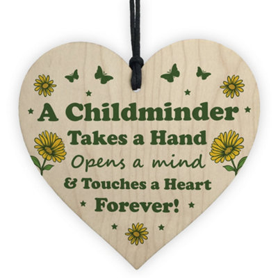 Special Childminder Gift Wood Hanging Heart Thank You Teacher ...