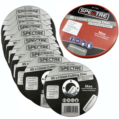 Spectre 115mm 4.5" 1.0mm Thin Fast Metal Cutting Disc 22mm Bore Flat ...