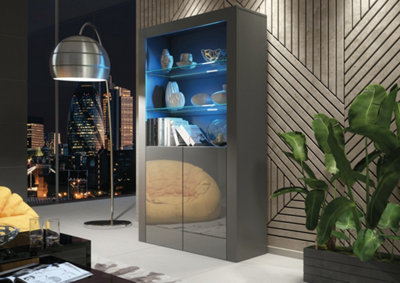 Spectrum Display Cabinet 170cm Dark Grey with High Gloss Doors and LED ...
