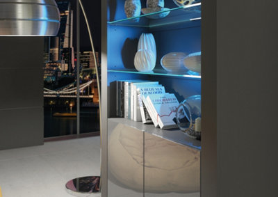 Spectrum Display Cabinet 170cm Dark Grey with High Gloss Doors and LED ...