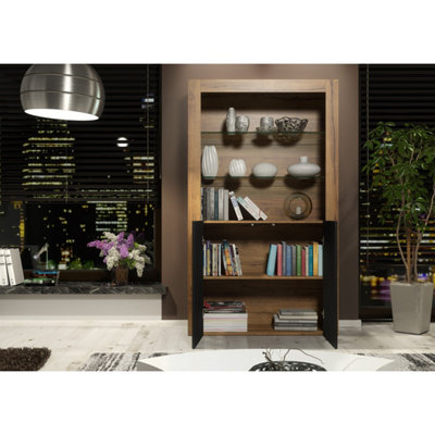Spectrum Display Cabinet 170cm - Dark Oak & Black Matt Doors
