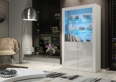 Spectrum Display Cabinet 170cm White & Grey with High Gloss Doors and ...