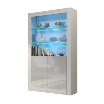Spectrum Display Cabinet 170cm White & Grey with High Gloss Doors and ...