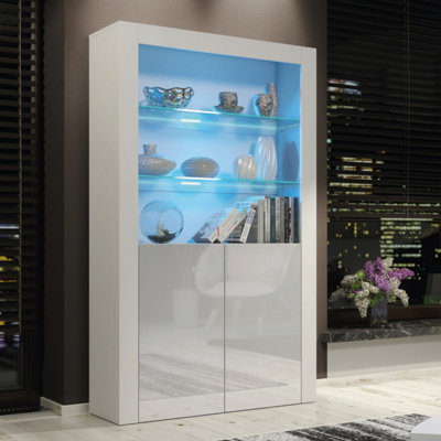 Spectrum Display Cabinet 170cm White & Grey with High Gloss Doors and ...