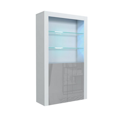 Spectrum Display Cabinet 170cm White & Grey with High Gloss Doors and ...