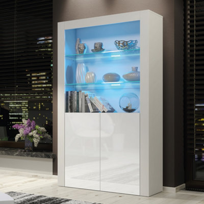 Spectrum Display Cabinet 170cm White with High Gloss Doors and LED Lighting Creative Furniture