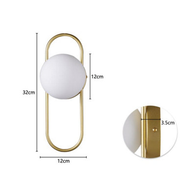 Spherical Glass Shade Wall Light Single-Light in Gold, Bulb Not ...