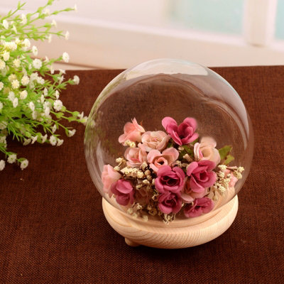Spherical Immortal Glass Cover with Wood Base 12CM