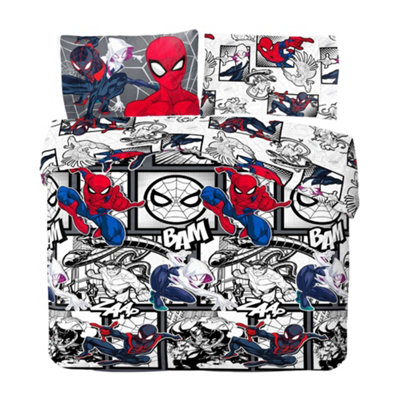 Spider-Man Comic Strip Reversible Duvet Set Red/Grey/Black (Double)