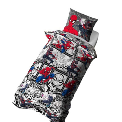 Spider-Man Comic Strip Reversible Duvet Set Red/Grey/Black (Double)