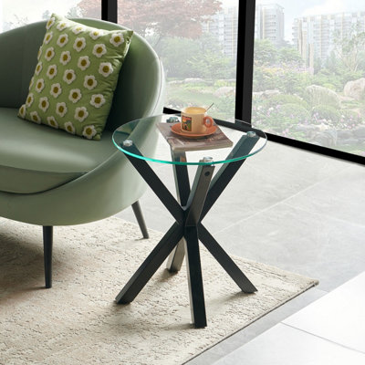 Spider Round Glass Side Lamp Table with Black Legs 50cm Diameter ...