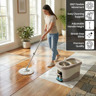 Spin Mop & Bucket Set with Foot Pedal Rotating Mop, Adjustable Handle ...