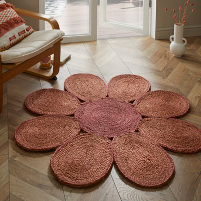 Spinnigfields 120D Pink Color Single Flower Jute Rug | DIY at B&Q
