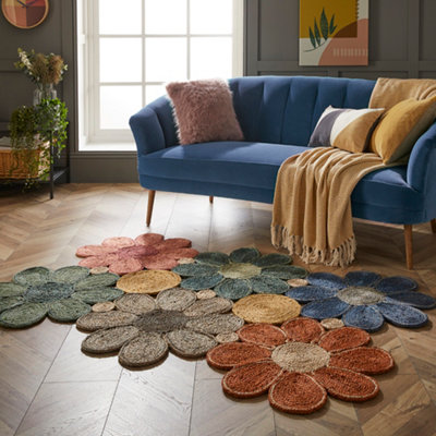 Spinnigfields 120x170cm Mutli Color Flower Shaped Jute Rug