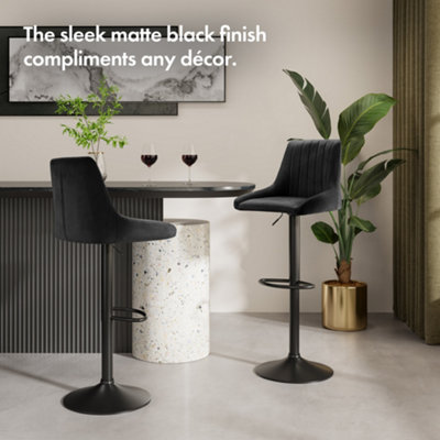 Spinningfield Bar Stools Set of 2, Velvet Black Kitchen Stools, Gas ...