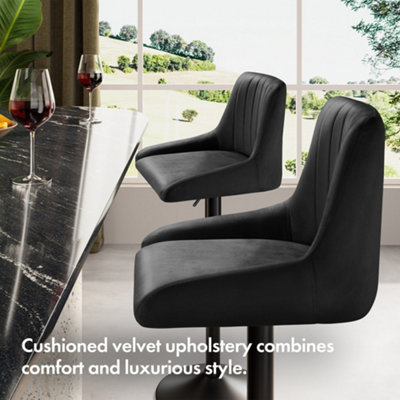 Spinningfield Bar Stools Set of 2, Velvet Black Kitchen Stools, Gas ...