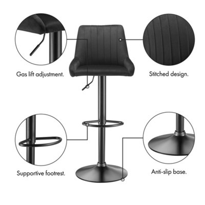 Spinningfield Bar Stools Set of 2, Velvet Black Kitchen Stools, Gas ...
