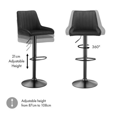 Spinningfield Bar Stools Set of 2, Velvet Black Kitchen Stools, Gas ...