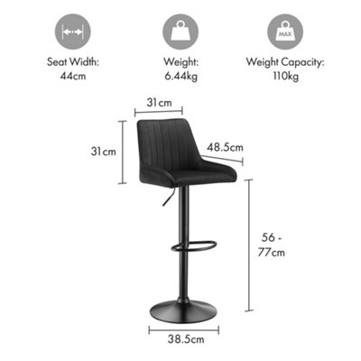 Spinningfield Bar Stools Set of 2, Velvet Black Kitchen Stools, Gas ...