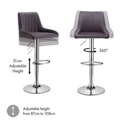 Spinningfield Bar Stools Set of 2, Velvet Grey Kitchen Stools, Gas Lift ...