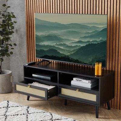 Spinningfield Rattan TV Unit, Black TV Cabinet for TVs up to 55", Cane ...