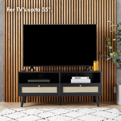 Spinningfield Rattan TV Unit, Black TV Cabinet for TVs up to 55", Cane ...