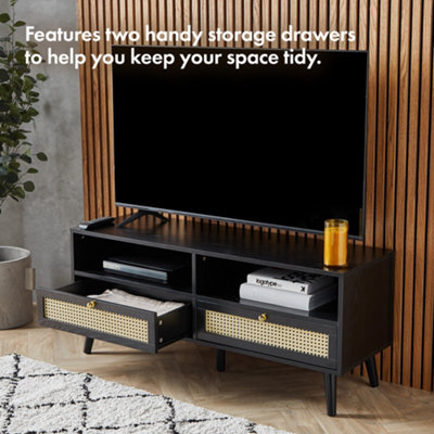 Spinningfield Rattan TV Unit, Black TV Cabinet for TVs up to 55", Cane ...