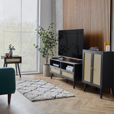 Spinningfield Rattan TV Unit, Black TV Cabinet for TVs up to 55", Cane ...